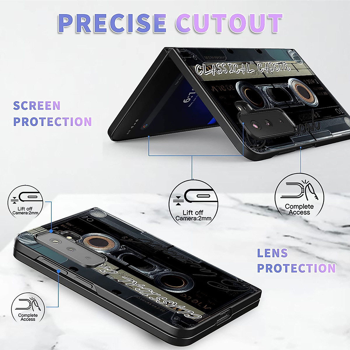 RYUITHDJP for Microsoft Surface Duo 2 Case 8.3" Classical Cassette Design for Microsoft Surface Duo 2 Phone Case Stylish Shockproof Cover