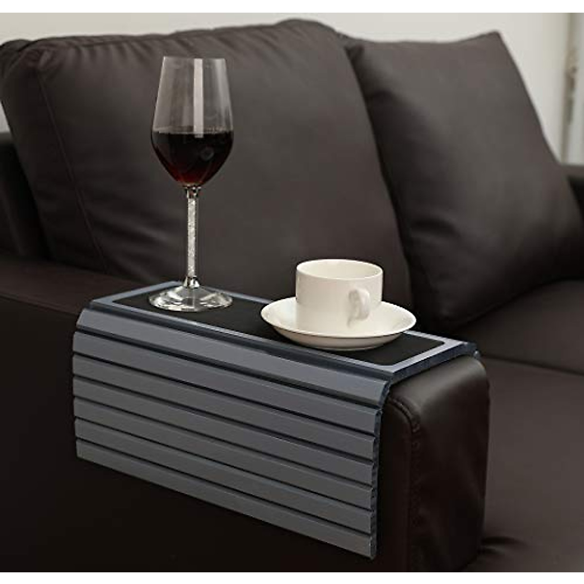 GEHE Sofa Arm Tray Table for Couch Flexible/Foldable Sofa Tray Couch arm Table Perfect for Drinks Snacks Remote Control or Phone Great arm Tray for Couch armrest (Grey)