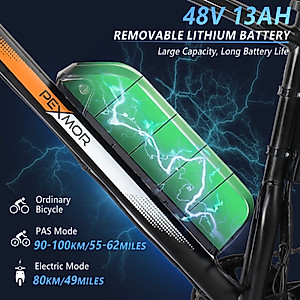 PEXMOR Electric Bike for Adults, 500W 48V 13AH Removable Battery Ebike, 50Miles 20MPH 26" Fat Tire Adult Electric Bicycle, Electric Mountain Bike Snow Beach Commuter E-Bike,7 Speed,UL Certified