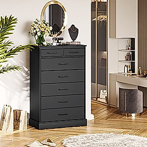 EPHEX Tall Dresser with 7 Drawers for Bedroom, Storage Tower Clothes Organizer, White Chest of Sturdy Pedestal, 27.6'' W x 15.8'' D 44.1'' H Black