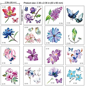 Konsait 50Sheet Flower Temporary Tattoos for Women Teens Girls, Tiny Temporary Tattoo Adult Waterproof Body Art Sticker Hand Neck Wrist, include Flower Butterfly Leaf Lotus Cherry Blossoms Tattoo
