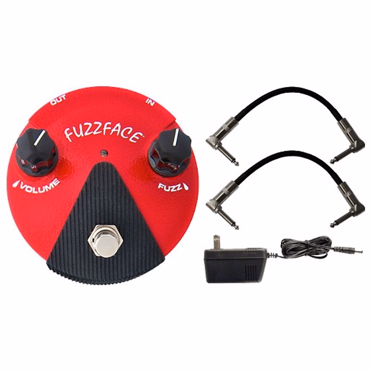Dunlop FFM2 Red GERMANIUM FUZZ FACE MINI Pedal w/ 9V Power Supply and Patch Cables
