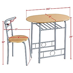 Yaheetech 3-Piece Dining Table Set, Kitchen Table & Chair Sets for 2, Compact Table Set w/Steel Legs, Built-in Wine Rack for Breakfast Nook, Small Space, Apartment, Natural