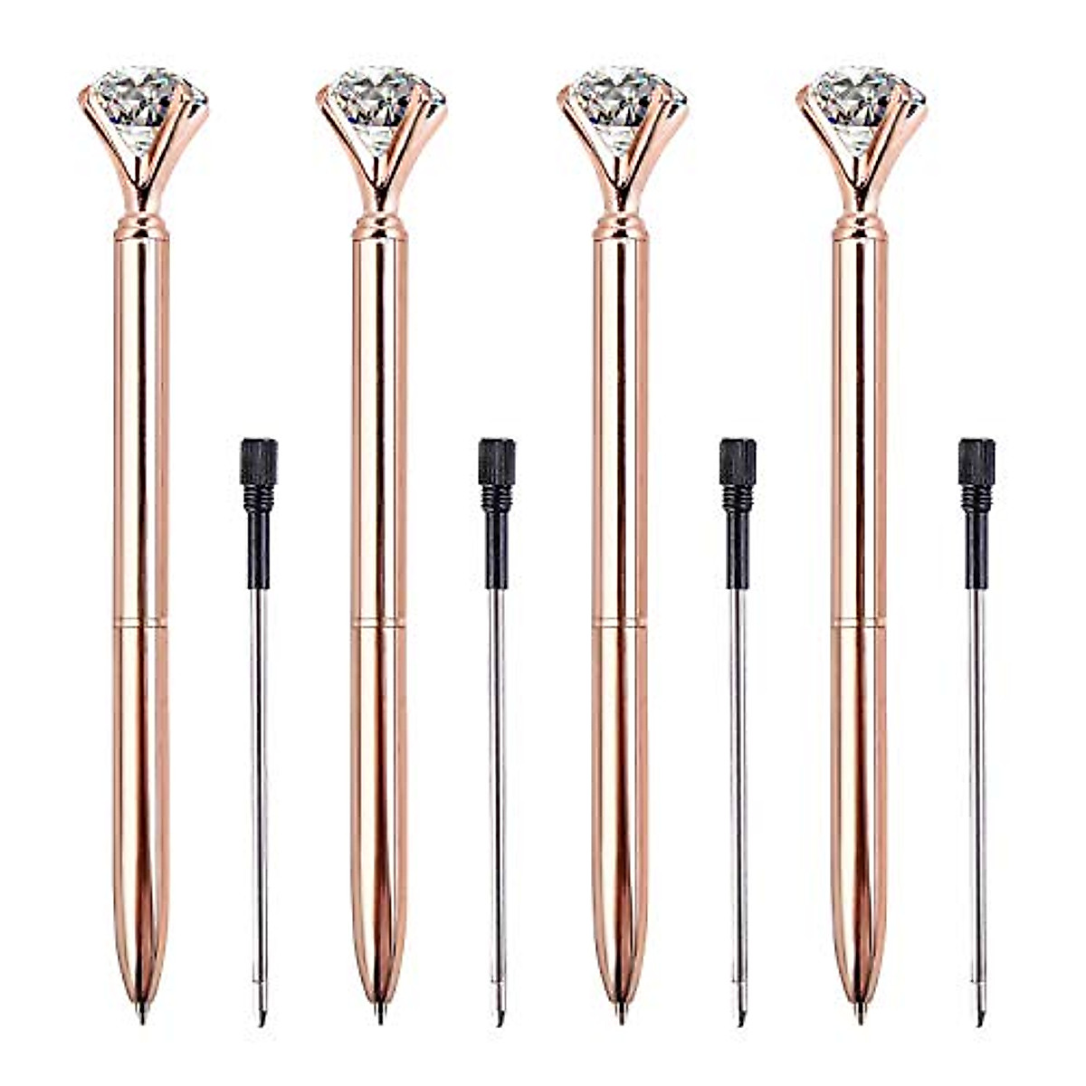 ZZTX 8 PCS Rose Gold Big Crystal Diamond Ballpoint Pen Bling Metal Ballpoint Pen Office Supplies Gift Pens For Christmas Wedding Birthday, Includes 8 Pen Refills