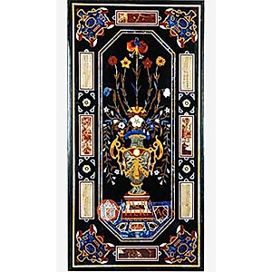 Black Marble Conference Top Dining Hallway Table Pietra Dura Inlay Design Home Interior Decor Furniture | 51"x31" Inches