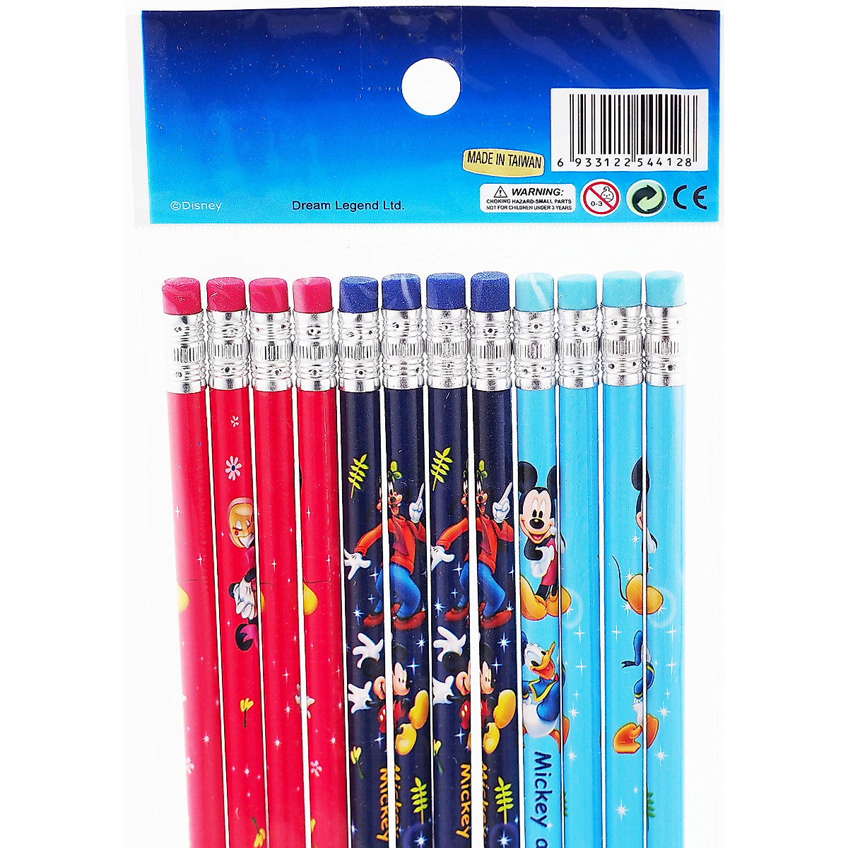 Disney Mickey Mouse Pencils Set - Pack of 12 Wood Pencils with Erasers and Stickers (Mickey Mouse School Supplies) (12 Pencils)