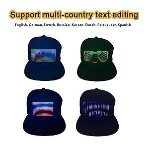 Keledz Multi-Language Bluetooth LED Smart Cap, Customized Bluetooth Hat Mobile APP Control Editing LED Display Hat Led Lamp Word (Text, Music, Image, Drawing) for Party Club Christmas Halloween