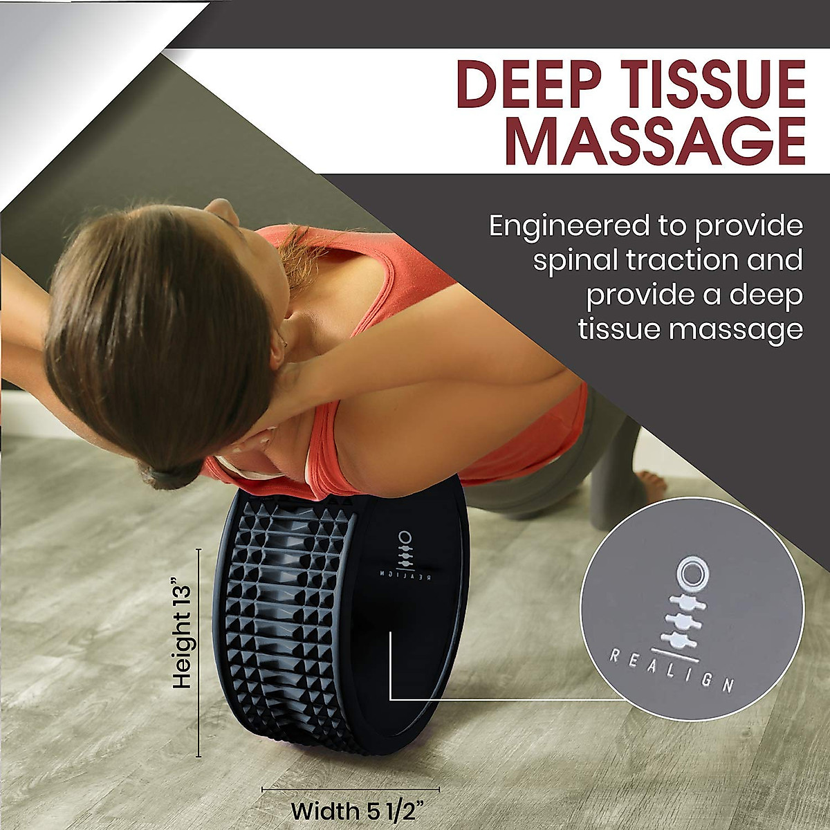 Realign Back Wheel: Trigger Point, Yoga Wheel, Foam Roller, Deep Tissue, Back Massager, for Mobility and Back Pain Relief (Black/Black)