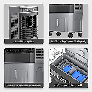 VCJ Evaporative Cooler for room, 120°Oscillation Swamp Cooler with 6 Ice packs,3-Mode 3-Speed Air Conditioner for Outdoor Indoor Use Home Office
