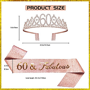 60th Birthday Sash and Tiara for Women, Rose Gold 60th Birthday Decoration Set with Crown and '60 & Fabulous' Sash 60th Birthday Decorations for Woman