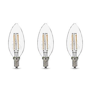Amazon Basics 60W Equivalent, Clear, Daylight, Dimmable, 15,000 Hour Lifetime, B11 (E12 Candelabra Base) LED Light Bulb | 3-Pack