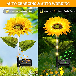 4 Packs Solar Lights for Outside, Outdoor Waterproof Solar Flower Lights for Garden Decor, Solar Powered Flower Light with Bigger Sunflower, Solar Fairy Lights Decor Fence Landscape Patio Yard Walkway