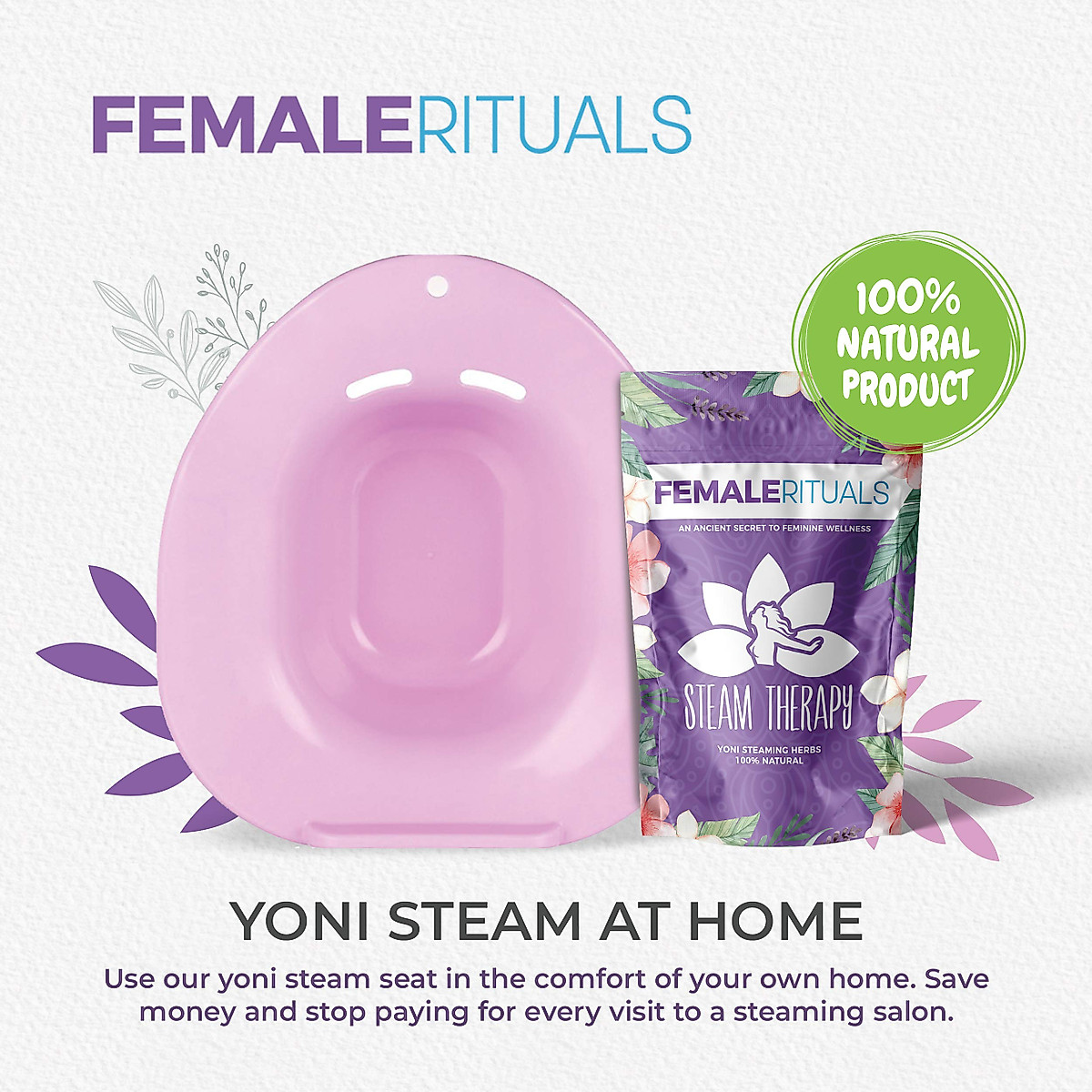 FEMALE RITUALS Yoni Steam Seat Kit with Yoni Steam Herbs (4 Ounce) Steam Bundle - Yoni Steam Seat for Toilet - Yoni Steam Herbs for Cleansing - V Steam - Detox Yoni Pot Steamer for Women