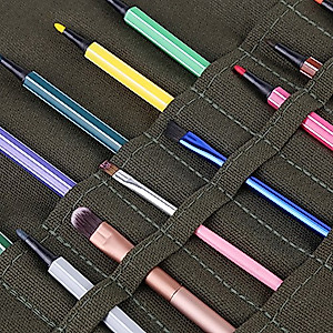 Canvas Brush Roll-Up Bag 30 Slots Paint Brushes Case Artist Paint Brush Holder Organizers, 12 x 19 Inches Paint Brush Storage Canvas Pouch for Acrylic Draw Pen Watercolor Oil Brushes Case, Black