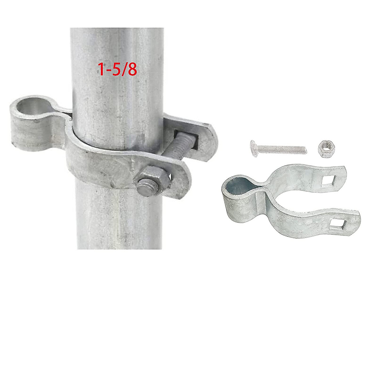 2 Pack 1-5/8inch Chain Link Fence Frame Gate Post Hinge/Galvanized Steel Zinc Plated Pipe Gate Hinge for 1-5/8 Outside Diameter Post/Pipe, Nut/Bolt Included for Hinge