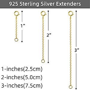 Gold Necklace Extenders 14k Gold Plated Extender Chain 925 Sterling Silver Extension Bracelet Extender Gold Chain Extenders for Necklaces 3 Pcs (1 2 3 Inch)(Gold)