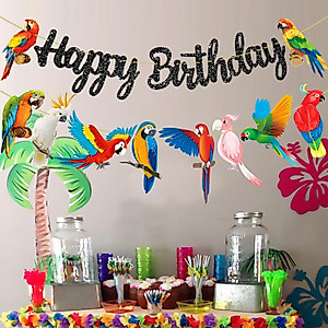 Parrot Birthday Party Banners Tropical Bird Birthday Banner Parrot Birthday Decoration Toucan Parrot Party Cutout Banners for Hawaiian Themed Baby Shower Supplies