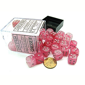 DND Dice Set-Chessex D&D Dice-12mm Ghostly Glow Pink and Silver Polyhedral Dice Set-Dungeons and Dragons Dice Includes 36 Dice – D6 (CHX27924)
