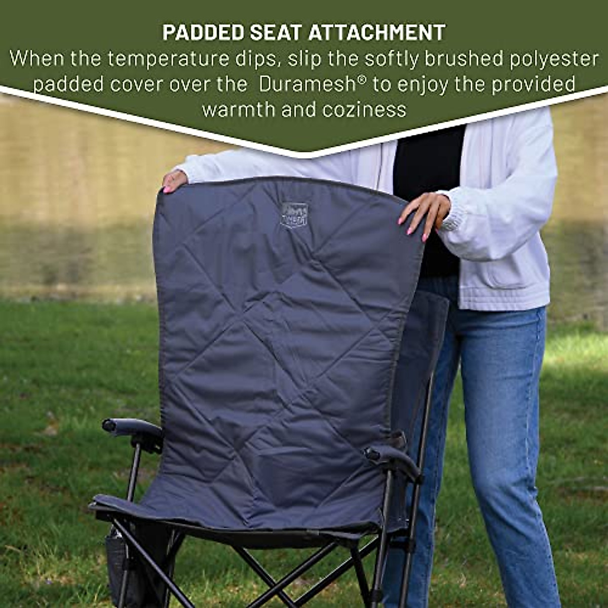 TIMBER RIDGE Folding Hot and Cold Camping Lawn Chair Removable Seat Padded Side Pocket Carry Bag Included, Supports Up to 300 LBS, Grey