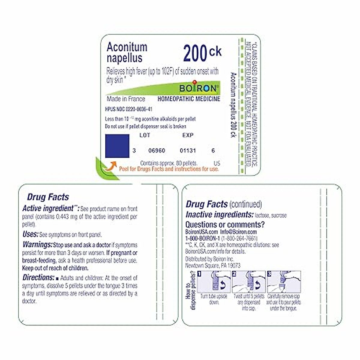 Boiron Aconitum Napellus 200Ck Homeopathic Medicine for Fever - 80 Pellets