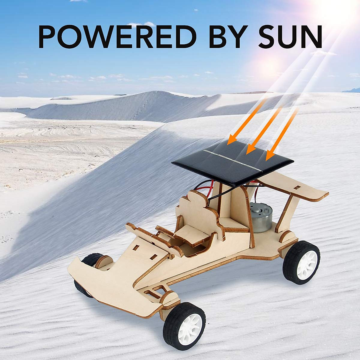 Mini Tudou 3D Wooden Puzzle Solar Car, 3-in-1 STEM Science Kit Toy to Build Wood Models Including Solar Power Vehicle Electronic Tank and Plane Toys Set, DIY Educational Play Set for Kids Boys Girls