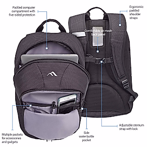 Brenthaven Tred Alpha Backpack with Padded Pockets for 15 inch Laptop, MacBook, Chromebooks & Tablets - Durable, Comfortable, Spacious and Secure for College, Office, Business or Personal Use - Black