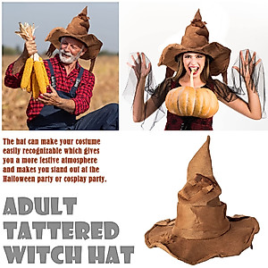 Halloween Adult Scarecrow Costume Hat Tattered Witch Hat Brown Wizard Hat for Halloween Party Accessories