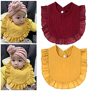 Surakey 1 Pack Baby Bibs 4-Layer Soft Absorbent Lace Feeding Bibs for Teething Drooling Baptism Washable Outfits for Unisex (White)