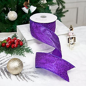MAYREEL 2.5 Inch Purple Ribbon Wired Glitter for Halloween Christmas Decorations Gift Wrapping Wreath Supplies Tree Toppers Garland Crafts 10 Yards