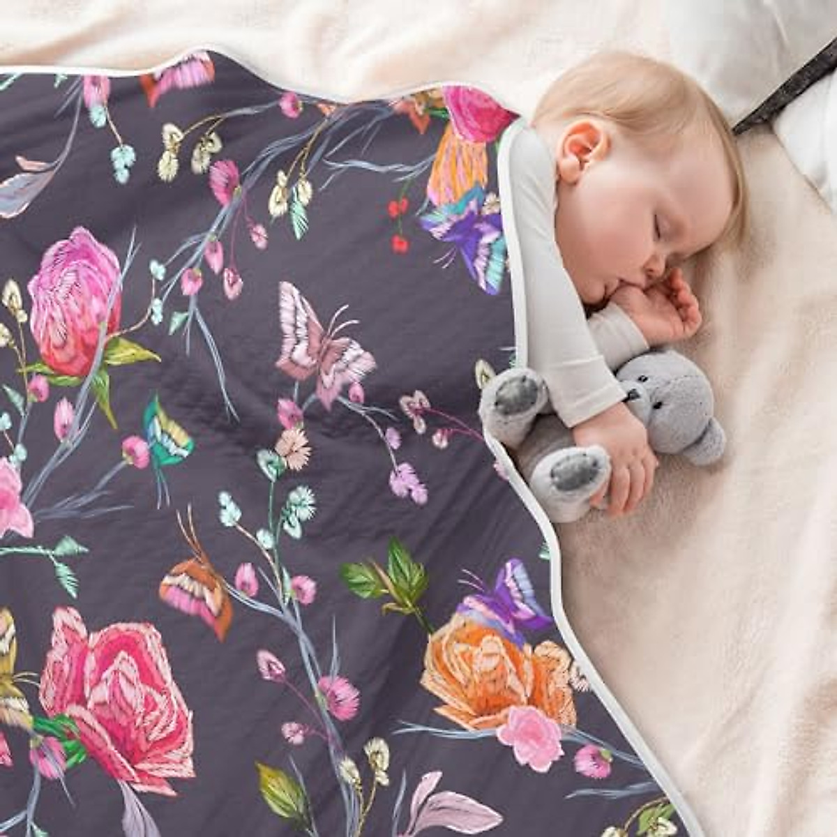 Kigai Floral Bird Pattern Baby Blanket for Boys Girls, Swaddle Blankets Soft Cozy Nursery Receiving Blankets Travel Blanket Throw Blankets for Toddler Newborn, 30 x 40 Inch