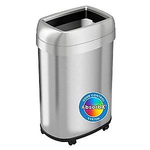 iTouchless 13 Gallon Open Top Kitchen Trash Can Recycling Bin with Wheels and Double Odor Filters Elliptical Commercial Stainless Steel 50 Liter Trashcan for Home Office Work Bedroom Livingroom Garage