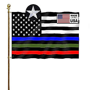 Embroidery Thin Red Blue Green Line Flag 3x5 Outdoor- Police Firefighter Military Flags Heavy Duty Vivid Colors UV Protection Double Stitched 210D Polyester with 2 Grommets