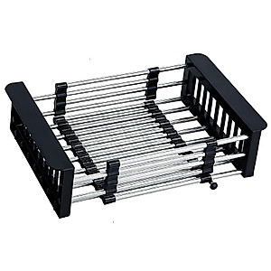 GICASA Adjustable Stainless Steel Drainer Basket Drain Tray for Dish Vegetable Fruit, On Counter Dish Rack or in Sink Over Sink Kitchen Basket Dish Drying Rack