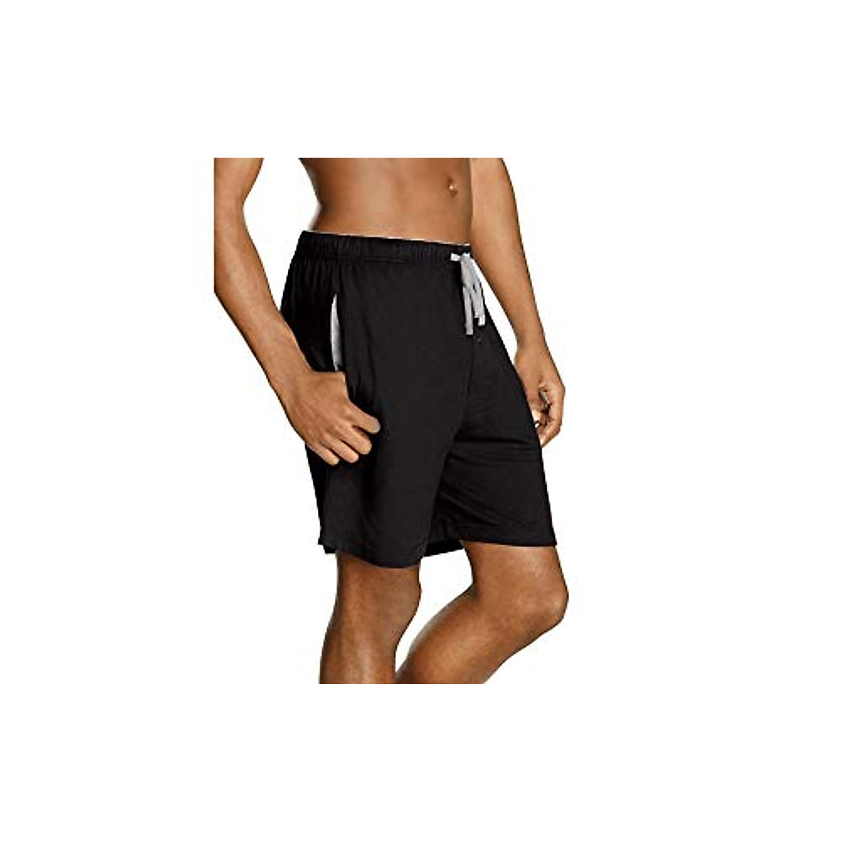 Hanes Men's 2-Pack Cotton Drawstring Knit Shorts Waistband & Pockets, Active Grey Heather/Black, Medium