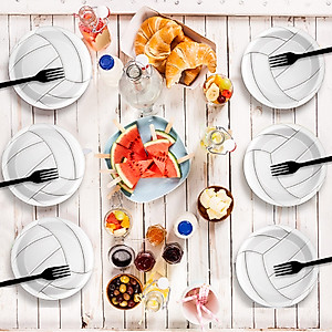 Wiooffen 24pcs Volleyball Party Supplies Paper Plates Set Disposable Tableware Pack Volleyball Party Dessert Plates Sports Birthday Baby Showers Holidays Decorations, 7"