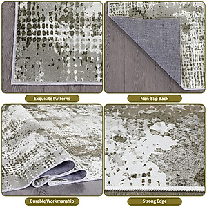 HOMBYS 10x14ft Modern Area Rug for Living Room Bedroom, Large Abstract Floor Carpet for Indoor Office Dining Room, Tie Dye Home Deco Non-Shedding, Machine Washable, Khaki