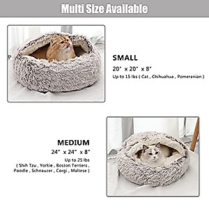 Calming Dog Beds & Cat Cave Bed with Hooded Cover,Removable Washable Round Beds for Small Medium Pets,Anti-Slip Faux Fur Fluffy Coved Bed for Improved Sleep,Fits up to 15/25 lbs (Small,20"x20")