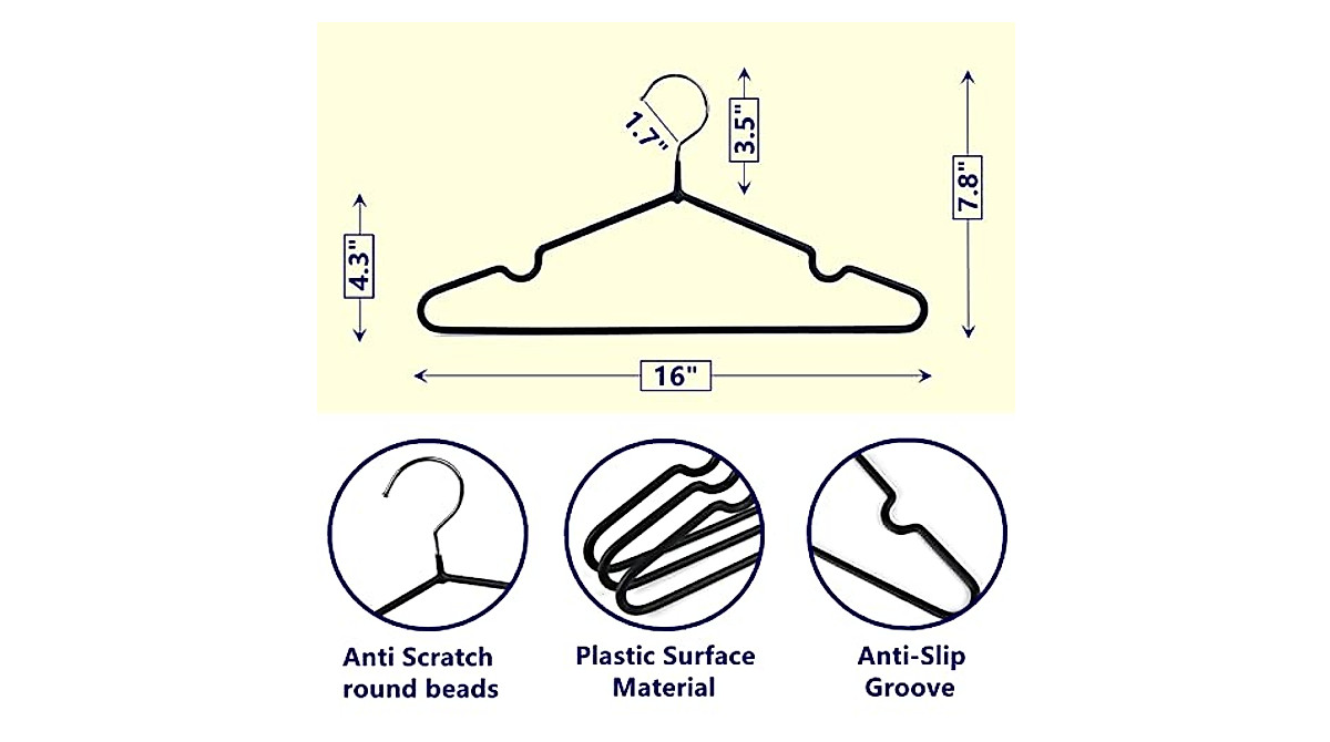 Amber Home 16" Non-Slip Metal Hangers - 20 Pack