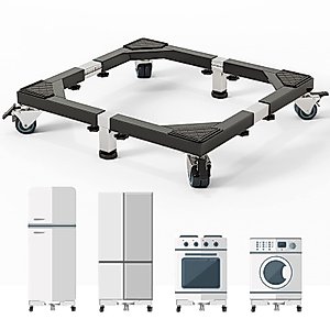 CHINCHILLA Heavy Duty All Stainless Steel Mobile Fridge Stand Base, Washing Machine Stand with Wheels, Adjustable Furniture Dolly for Washer, Refrigerator and Dryer（Large)