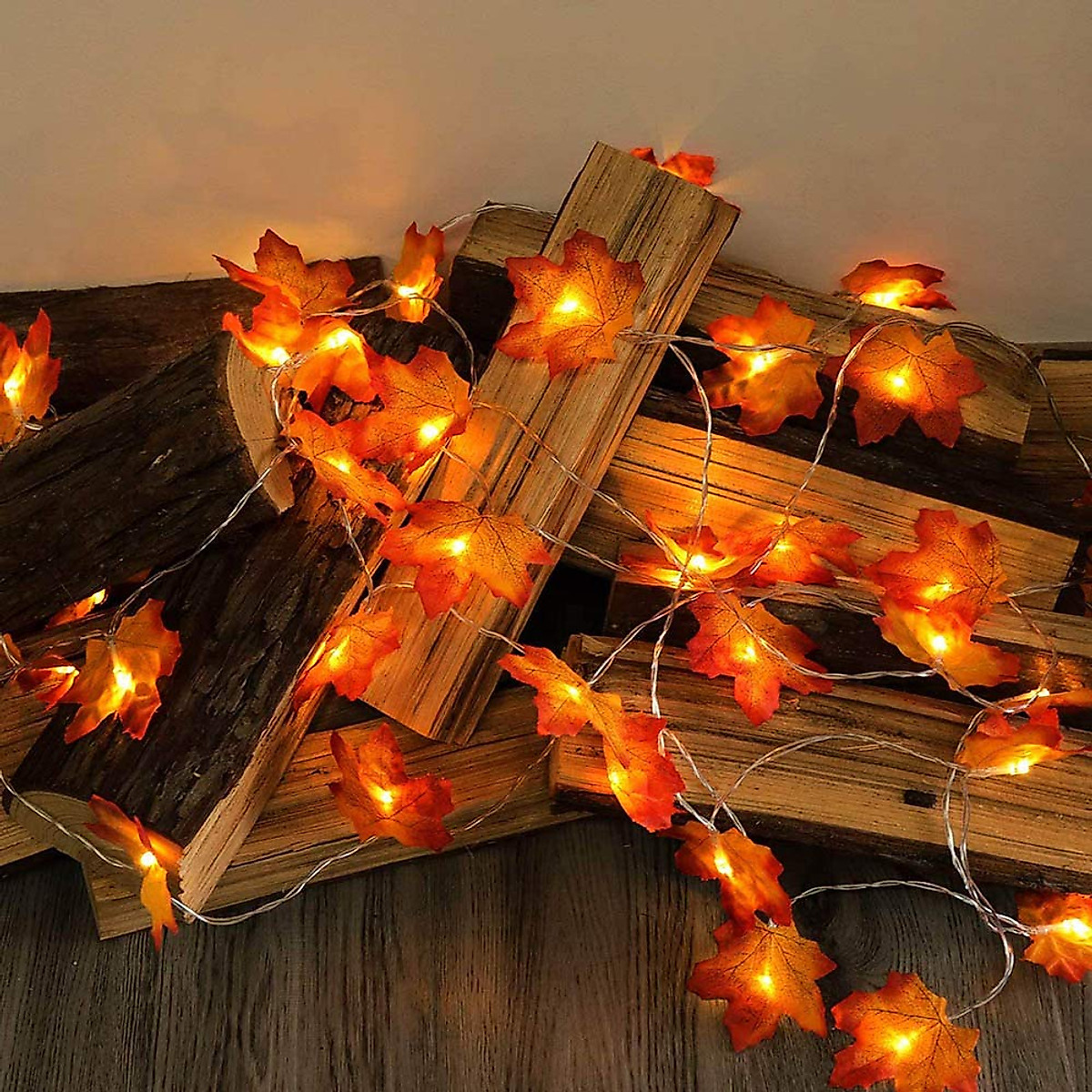 OVV 4 Pack Thanksgiving String Lights Maple Leaves Decorations Fall Leaf Garland Total 40 Ft 80 LED for Home Indoor Outdoor Garden Autumn Holiday Decor 3AA Battery Operated