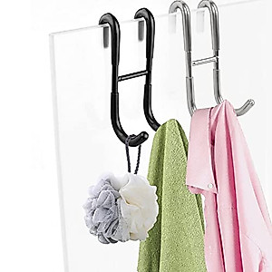 Shower Door Hooks Towel Hooks for Frameless Over The Glass Shower Door Stainless Steel Hooks for Bathroom 2 Pack Black
