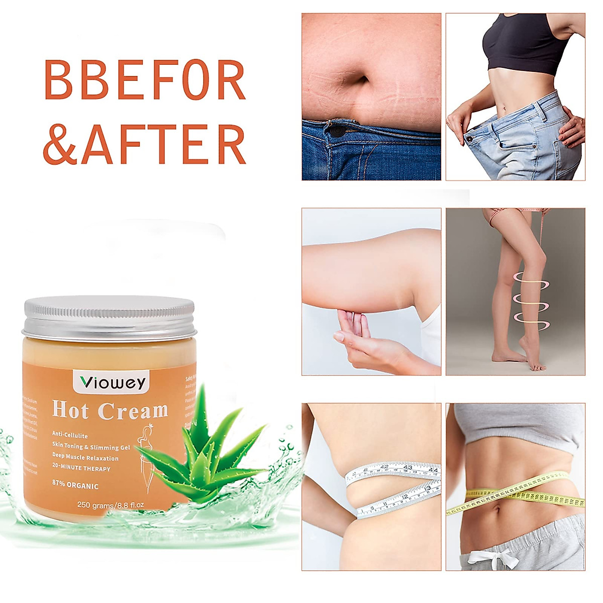 Hot Cream, Fat Burning Cream for Tummy, Abdomen, Belly, Legs, Arms, Buttocks and Waist, 8.8oz