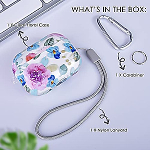 CAGOS for Airpods Pro 2 Case 2022, Clear Cute Floral Airpods Pro 2nd Generation Case Cover with Anti-Lost Lanyard Strap and Keychain for Women Girls Teens, Roses