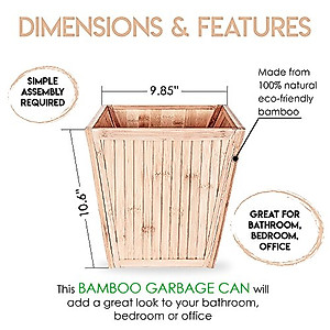 ToiletTree Products 100% Bamboo Wooden Wastebasket Trash Can