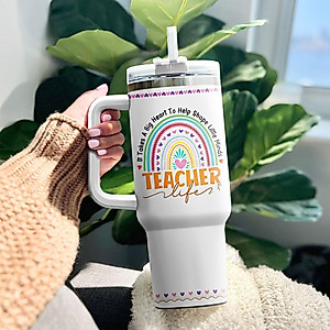 99WHALE Tumblers Cups Coffee Water Life For Insulated Gift Women Handle Straws Heart, Teacher Gifts, Tumbler 40 Oz With Handle Lid And Straw, Teacher Rainbow Nutrition Facts