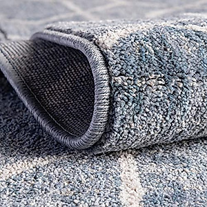 Unique Loom Eco Trellis Collection Area Rug - Mondo (Rectangular 7' 10" x 10' 0", Harbor Blue/ Ivory)