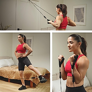 Sunny Health & Fitness Premium Resistance Band Set with Door Anchors, Wrist Straps, Handles & Carry Bag – Exercise Stretch Bands for Strength Training, Muscle Recovery, Yoga and More - NO. 089-COMBO