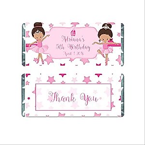 Ballet Personalized Candy Bar Wrappers for Girls Birthday Party Favors, Ballerina Wrappers for Hershey Bar Pack of 20