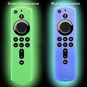[2 Pack] Firestick Remote Cover Case (Glow in the Dark) Compatible with Fire TV Stick 4K Alexa Voice Remote Control (Green & Sky Blue)