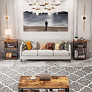 LDTTCUK Side Table with Charging Station & USB Ports,3-Tier End Table for Living Room,Study,Bedroom,Narrow Sofa Table Bedside Table with Storage Shelf,Small Nightstand,Rustic Brown